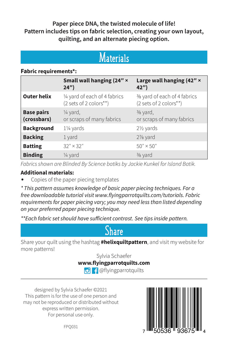 Helix Paper Pattern – Flying Parrot Quilts